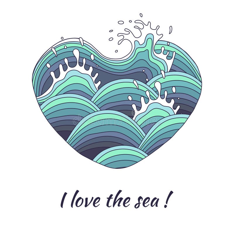 The Heart Symbolizes Love of the Sea. Stock Vector - Illustration of ...