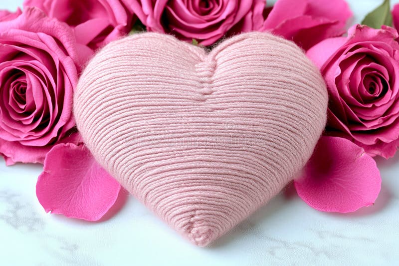 Heart of Threads on the Background of Roses, Valentine S Day Card Stock ...