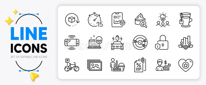 Heart Timer And Teamwork Chart Line Icons For Web App Vector Stock
