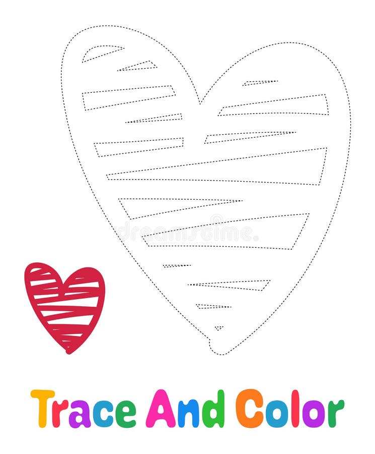 Heart Tracing and Coloring Worksheet for Kids Stock Vector ...