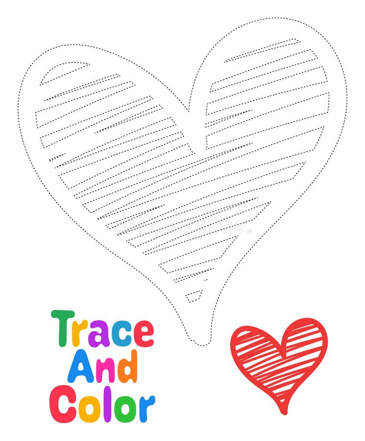 Heart Tracing Worksheet for Kids Stock Vector - Illustration of drawing ...