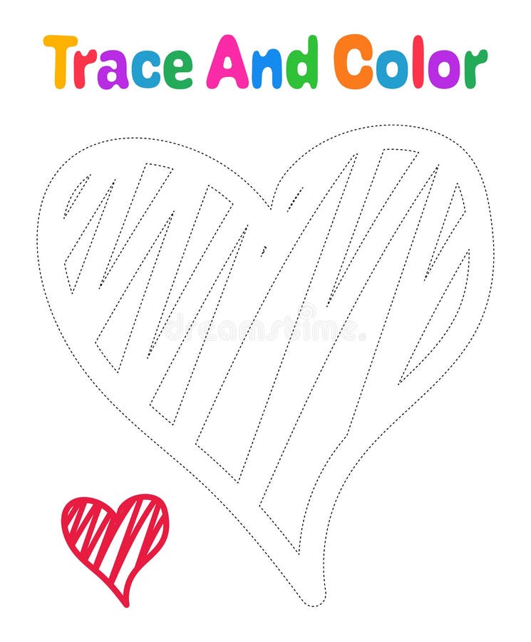 Heart Tracing Worksheet for Kids Stock Vector - Illustration of cartoon ...