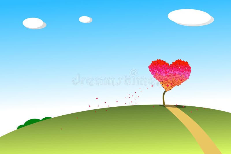 Heart Tree on Green Field Graphic Theme Background Stock Illustration ...