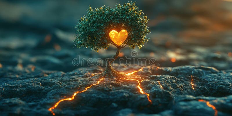 Heart Tree Growing through Lava - a Powerful Visual Stock Image - Image ...