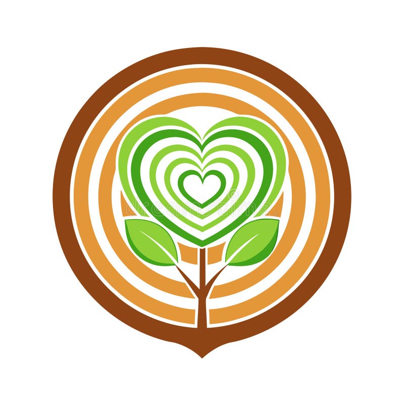 Heart Tree Growth Ring Vector Logo Emblem Concept for Nature and Love ...