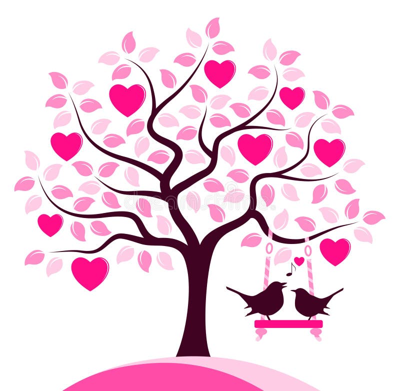 Love Birds On The Heart Tree Silhouette In White Digital
