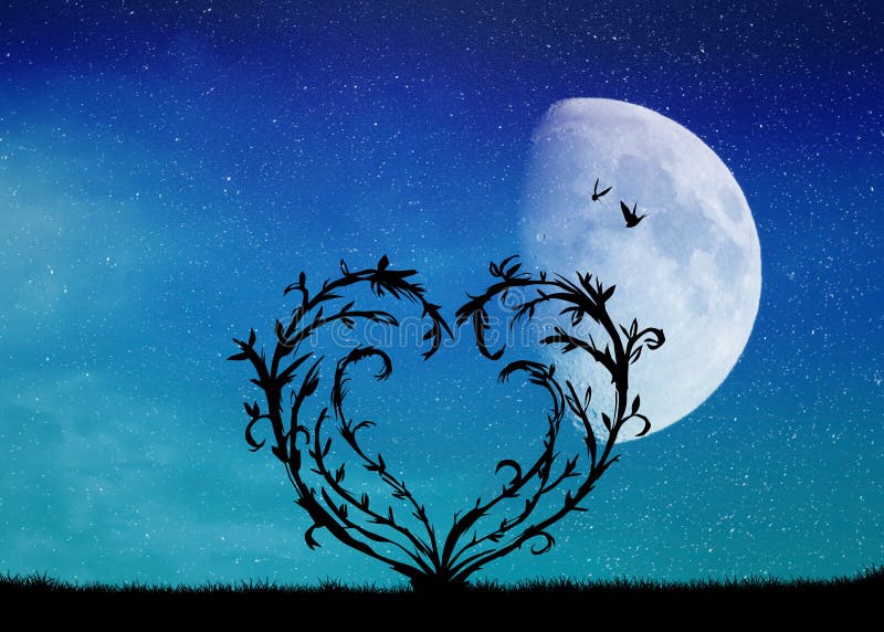 Heart Tree in the Moonlight Stock Illustration - Illustration of ...