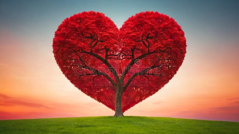 Red heart shaped tree stock illustration. Illustration of field - 304736014