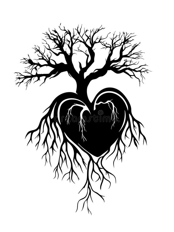 Heart Tree Silhouette with Roots and Branches Symbolizing Growth and ...