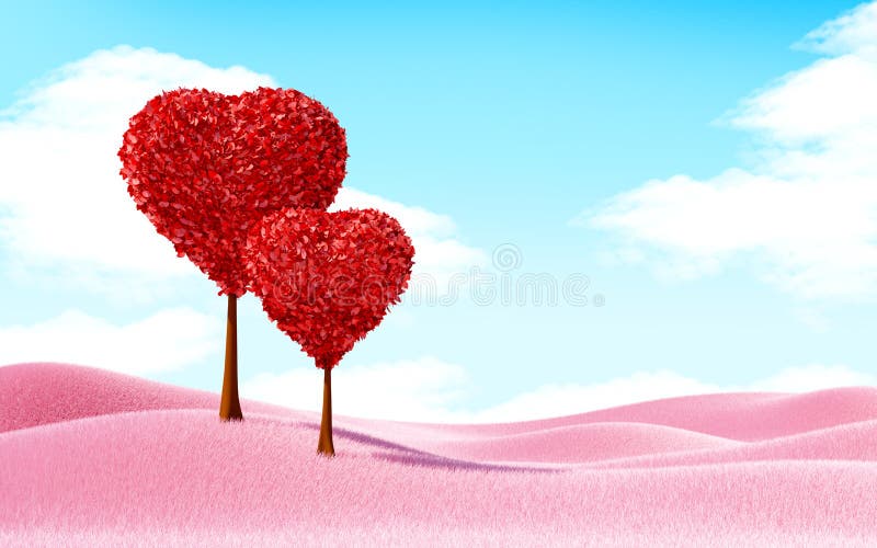 Heart trees landscape stock illustration. Illustration of beautiful ...