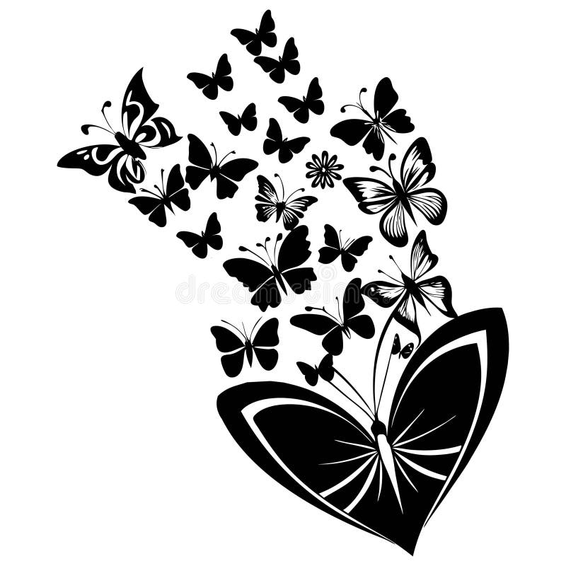 Heart Vector Illustration with Elegant Butterflies Flying Stock Vector ...