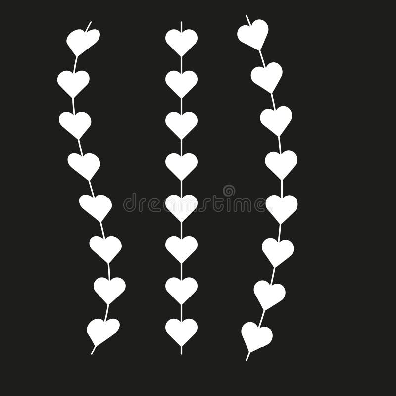 Heart Vine Pattern. White Hearts. Black Background. Vector Illustration ...