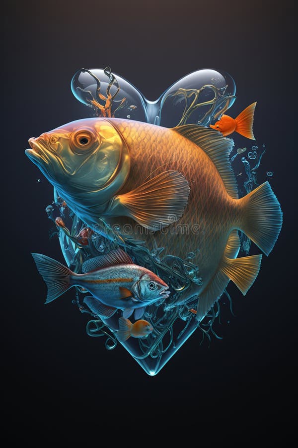 Heart of Water with Fish Inside - Made with Generative AI Stock ...