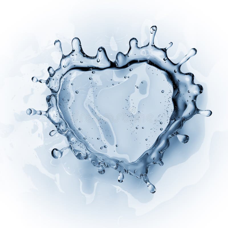 Heart from Water Splash with Bubbles on Blue Water Background Stock ...