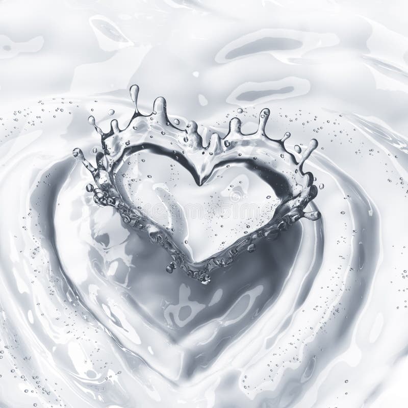 Heart from Water Splash with Bubbles on Blue Water Background Stock ...
