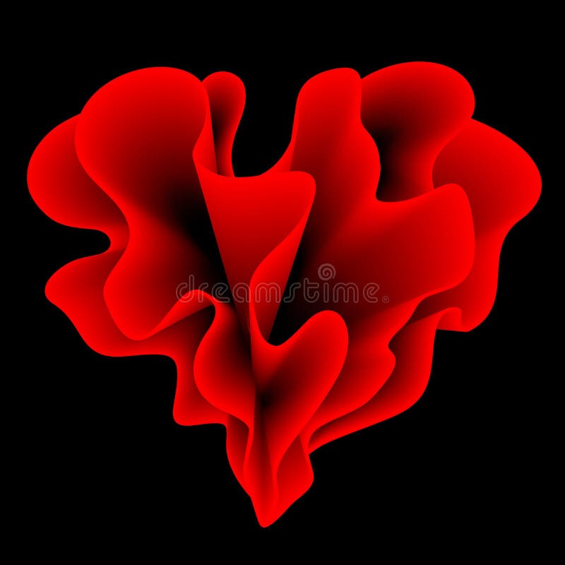 Red 3D Heart Made of Abstract Waves Expanding from Centre on Black ...
