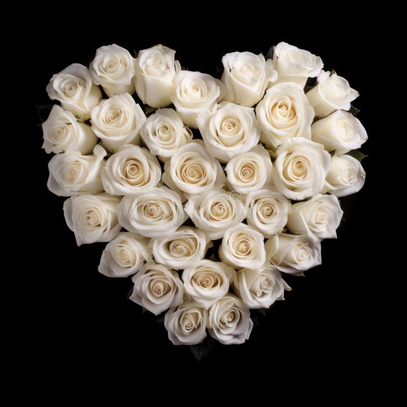 Heart of White Roses, Valentines Day Isolated on Black Background Stock ...