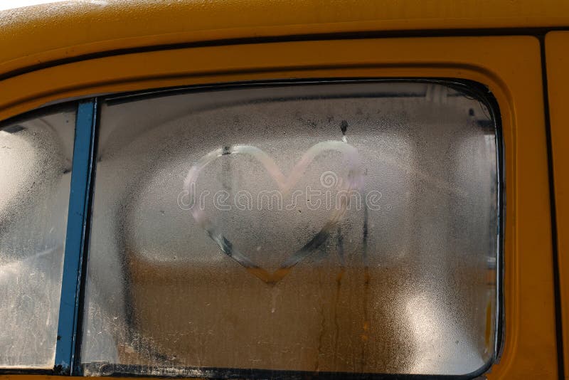 Heart on Window with Dew in Retro Car in Lavender Field Stock Image ...