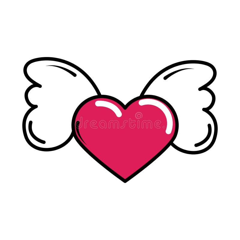 Heart Winged Decoration Pop Art Comic Style, Flat Icon Stock Vector ...