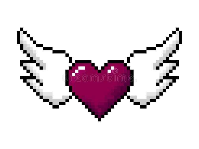 Heart with Wings Pixel Icon on Transparent Background, 8 Bit, Retro ...