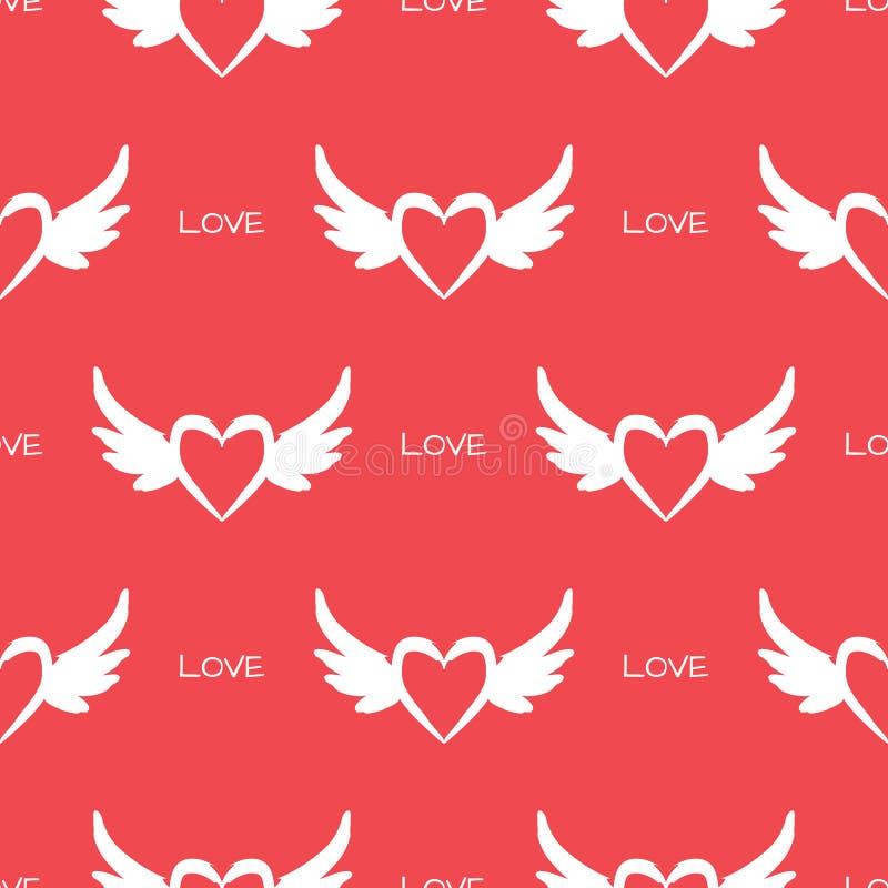Heart with Wings and the Text Love. Repeating Texture. Seamless Pattern ...