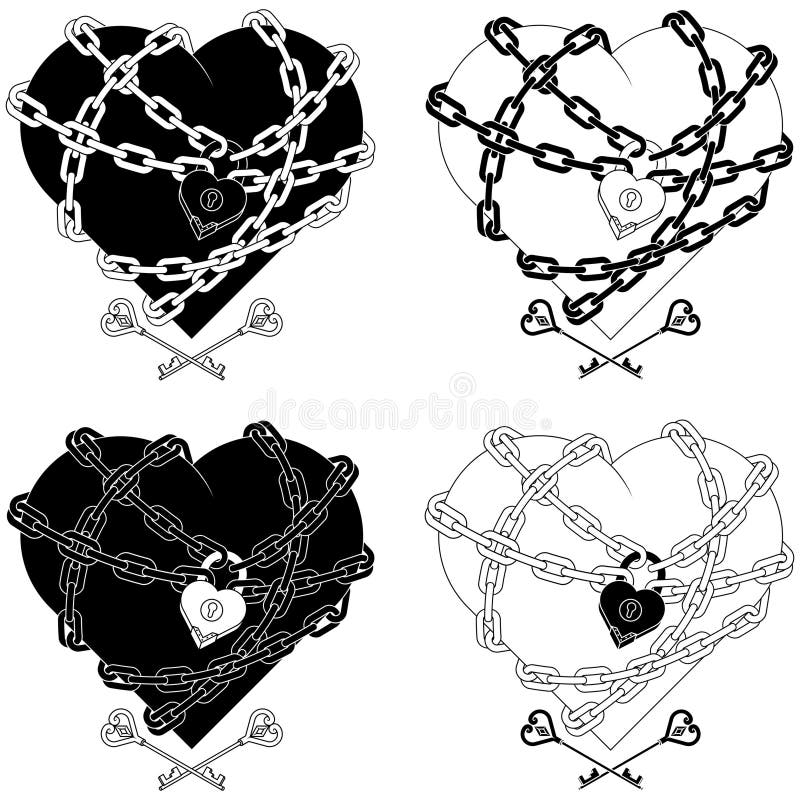Heart Wrapped with Chains and Padlock Stock Vector - Illustration of ...