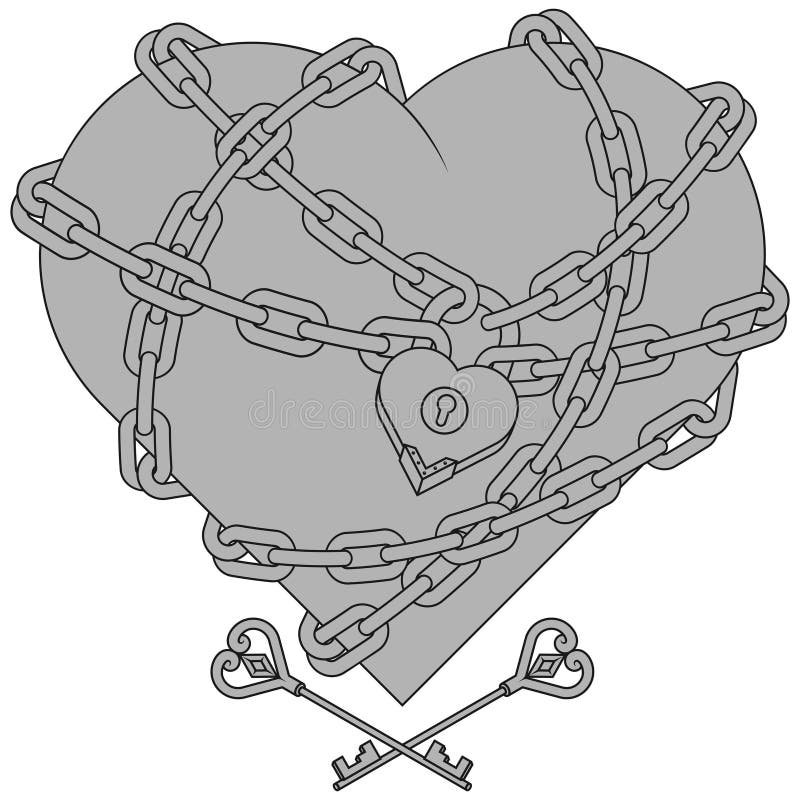 Heart Wrapped with Chains and Padlock Stock Vector - Illustration of ...