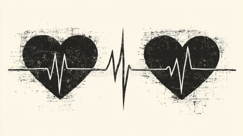 Heartbeat Graphic Design with Two Hearts and Continuous Line ...