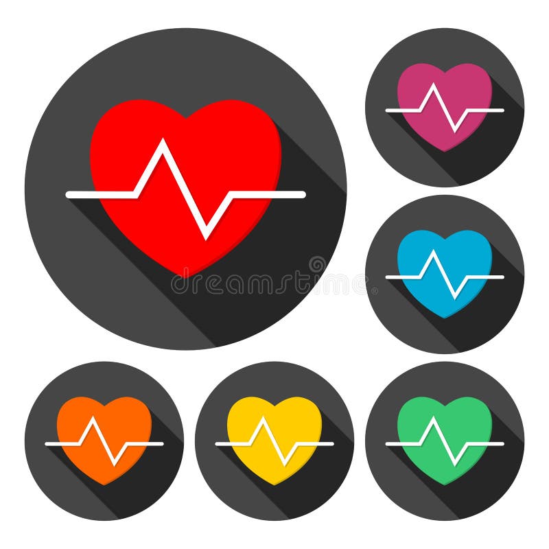 Heartbeat Icons Set with Long Shadow Stock Illustration - Illustration ...
