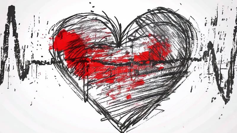 Heartbeat Illustration Featuring a Hand-drawn Heart and ECG Pattern ...