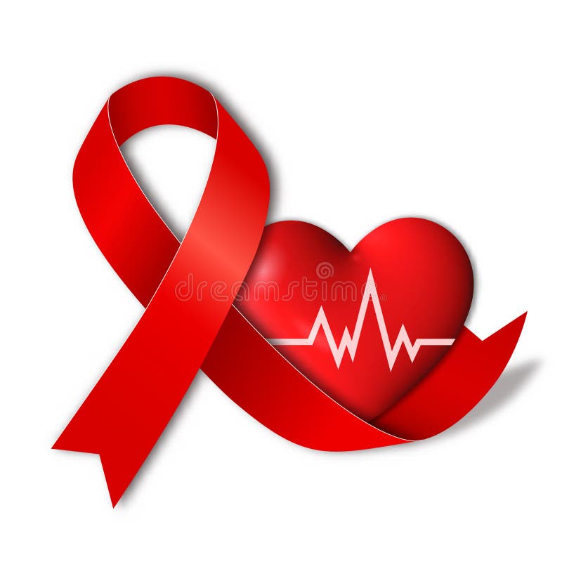 Heartbeat Line on the Heart with Red Ribbon. Stock Vector ...