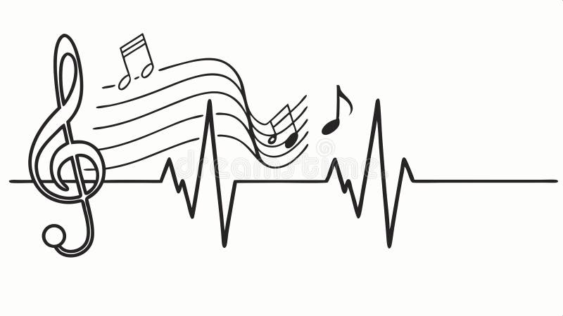 Heartbeat with Music Notes, Rhythm and Music Connection in Vector ...