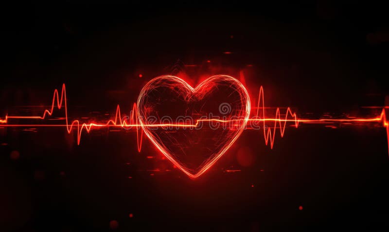 Heartbeat Pulse Glowing Red Heart Shape Dark Background Stock Photos ...