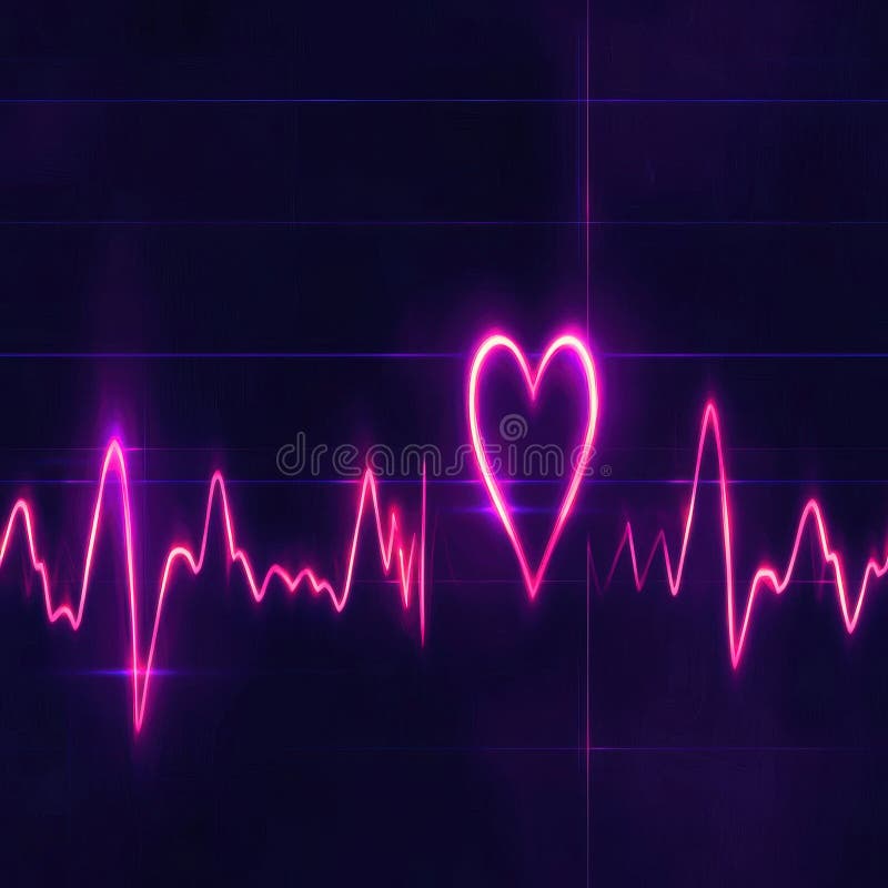 Heartbeat Visual with Neon Heart and Pulse Waveform on Dark Background ...