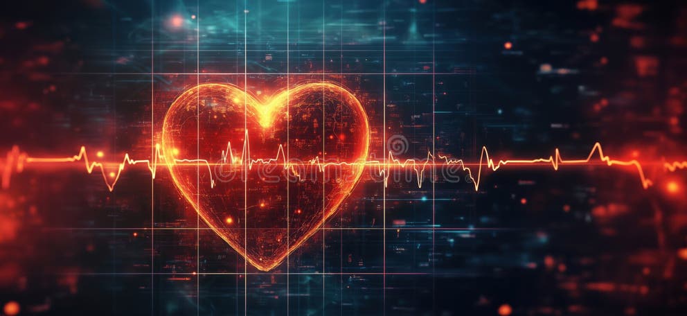 Heartbeat Visualization with Digital Heart Shape and Pulse Waveform ...