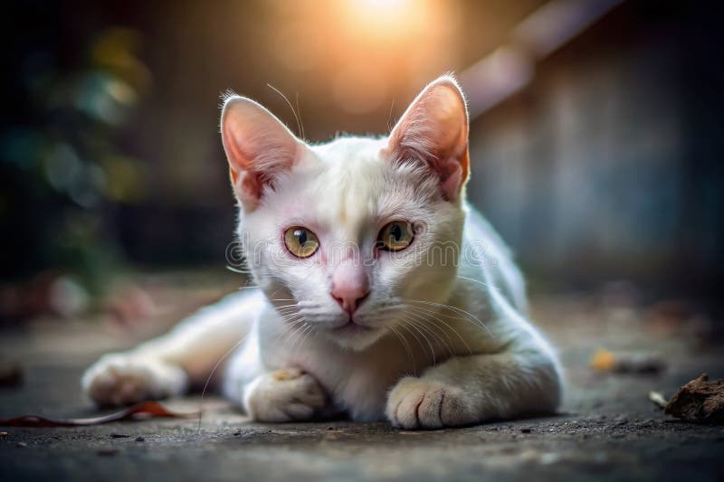 Heartbreaking Image of a Wounded White Stray Cat with a Broken Ear and ...