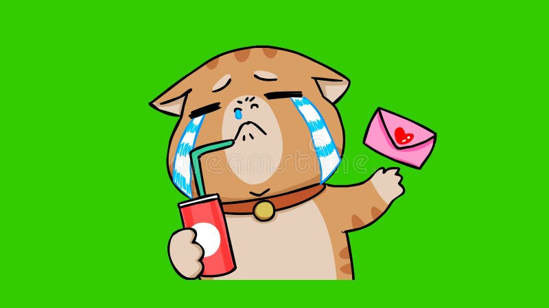 Heartbroken Cat Animation with Green Screen Stock Footage - Video of ...