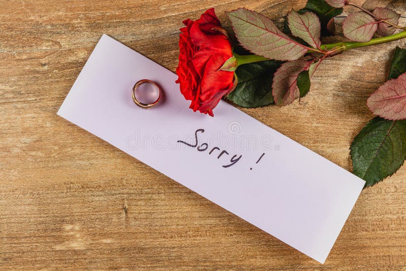 Heartfelt Apology with a Broken Engagement Ring and a Red Rose Stock ...