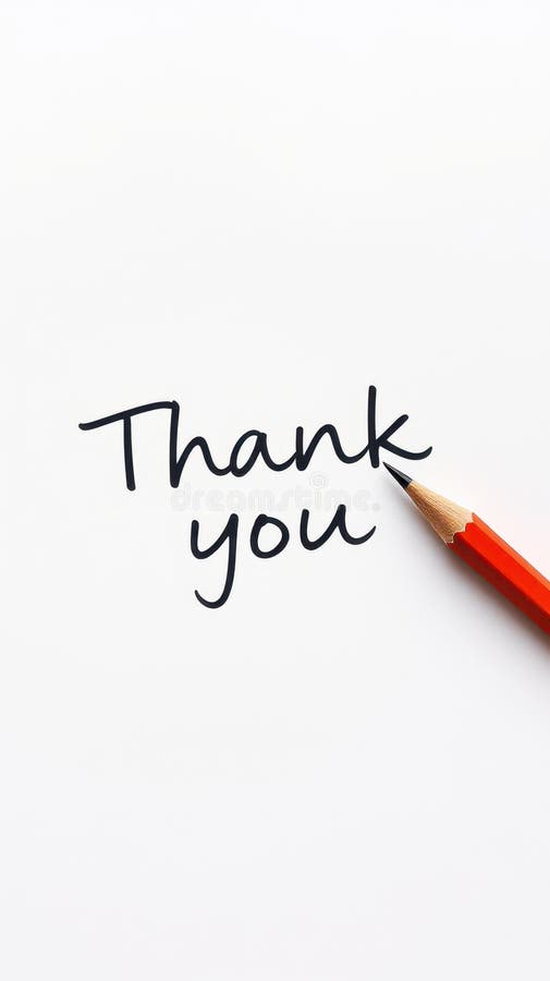Thank You Message Written in Cursive with a Red Pencil on White ...
