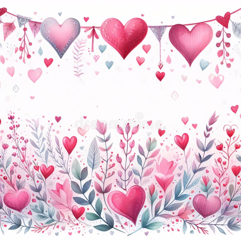 Seamless Watercolor Header for Valentine Border. Generative Ai for ...