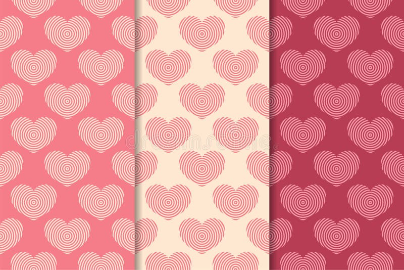 Hearts As Seamless Patterns. Cherry Red and Beige Romantic Backgrounds ...