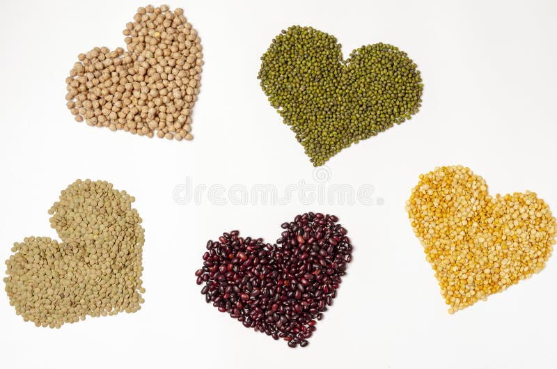 Hearts from Beans and Legumes on White Background Stock Photo - Image ...