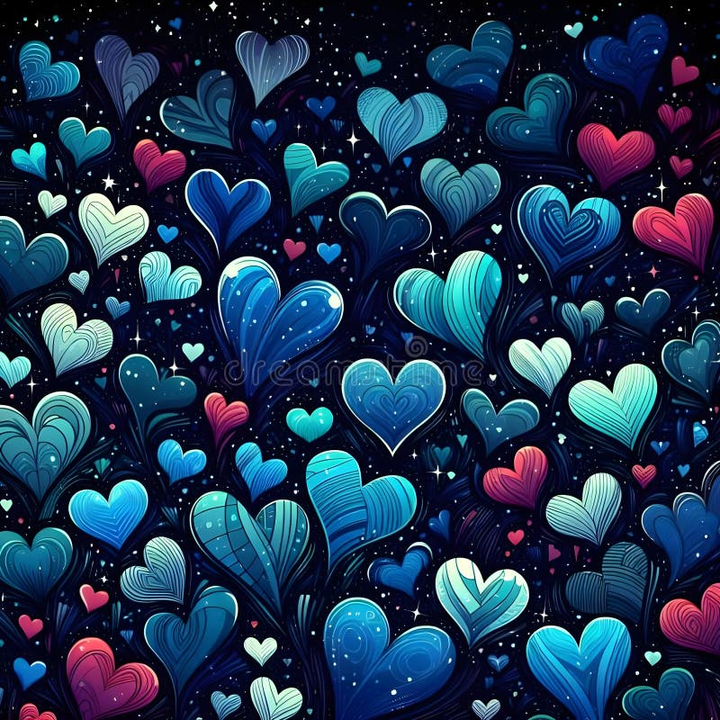 Hearts on Black Background. Stock Illustration - Illustration of ...