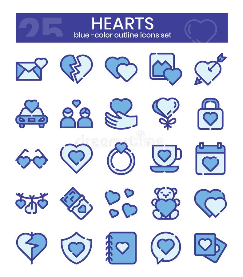 Hearts Blue - Colored Outline Icons Set Stock Illustration ...