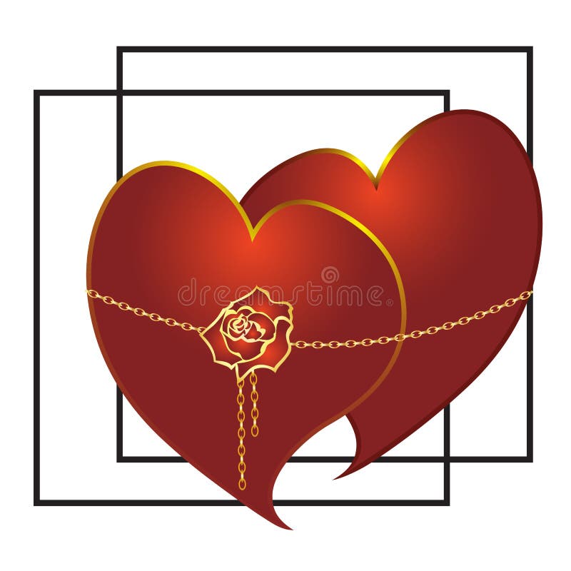 Hearts, chain and rose stock vector. Illustration of element - 207807777