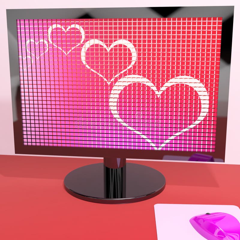 Hearts on Computer Screen Showing Love Stock Illustration ...