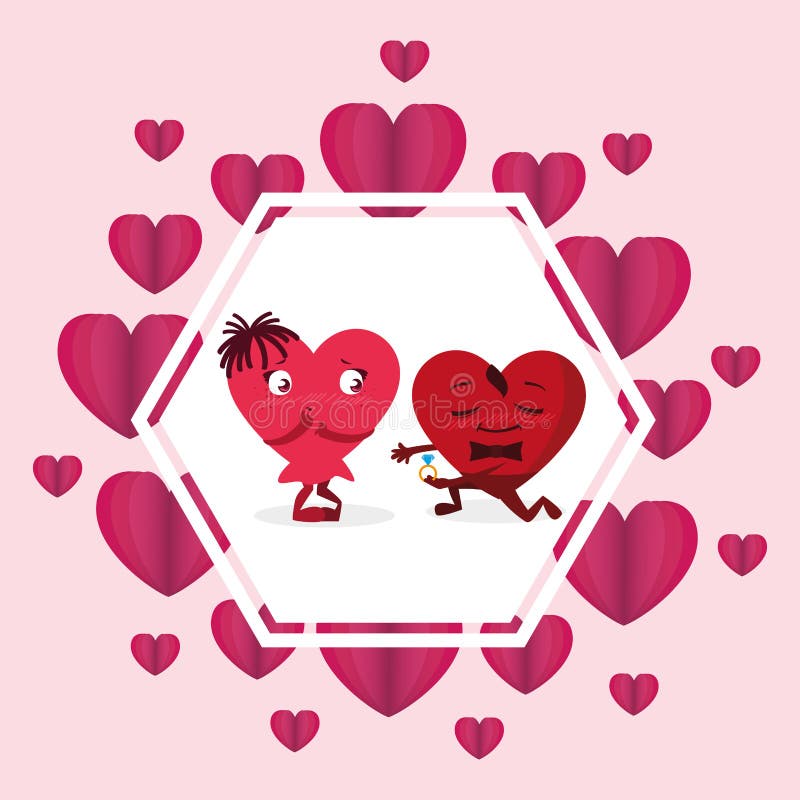 Hearts Couple with Engagement Ring Emoticons Stock Vector ...