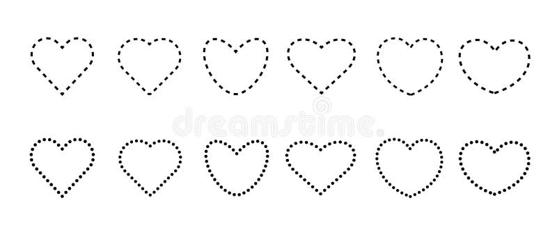 Hearts Shapes Dashed and Dotted Line Icons Set Vector Design. Stock ...