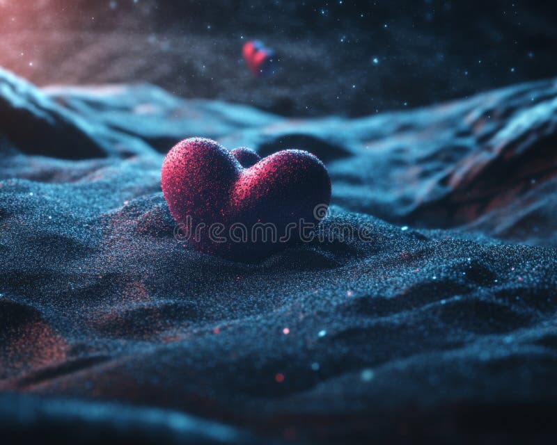 Hearts of a Deep Red Color and Sparkling Appearance Float on a Darkly ...