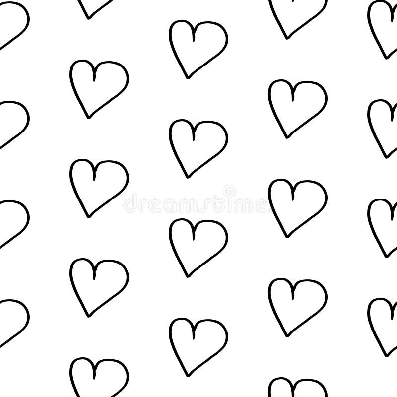 Hearts Doodle Pattern. Hand-drawn Black Hearts On White Background ... Hearts Doodle Pattern. Hand-drawn Black Hearts On White Background ...